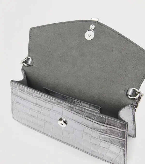 Alexander McQueen Mini Croc-embossed Metallic Leather Skull Shoulder Bag