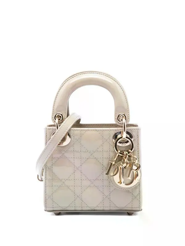 Dior 2022 Micro Patent Cannage Lady Satchel - Neutrals