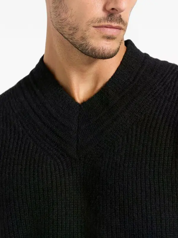 Manière De Voir Remi In Signature Ribbed Wool-blend V-neck Sweater