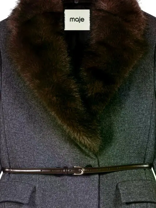 Maje Belted Faux-fur Collar Wool Coat
