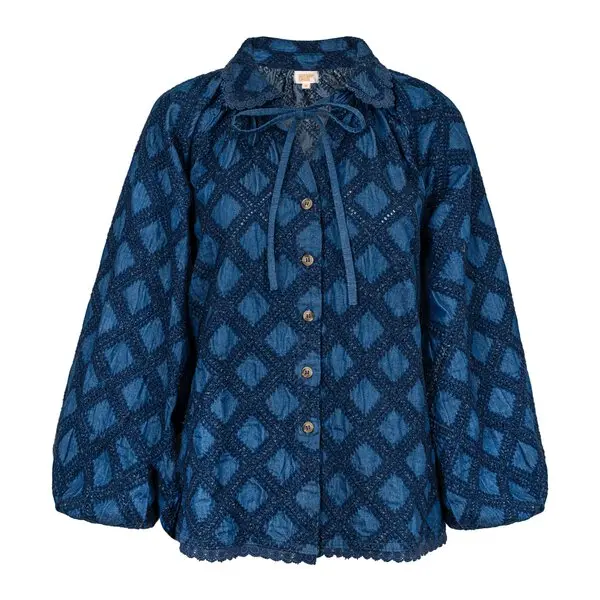 SUNSHINE TIENDA Denim Eyelet Willa Top - Blue