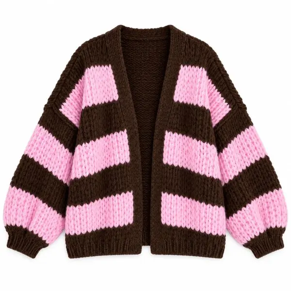 LATELIER LONDON Brown & Pink Chunky Knit Open-front Cardigan - Pink/brown
