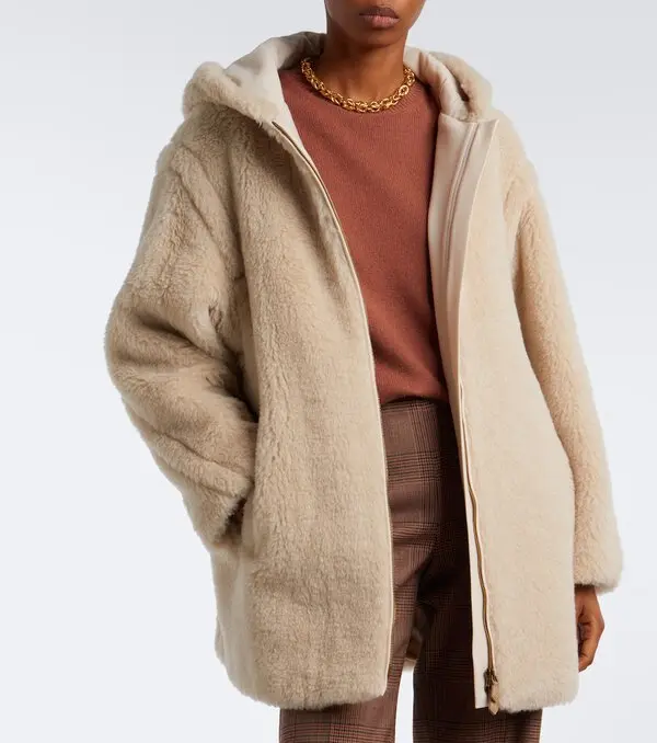 Max Mara Hooded Alpaca, Wool, And Silk Zip-up Coat