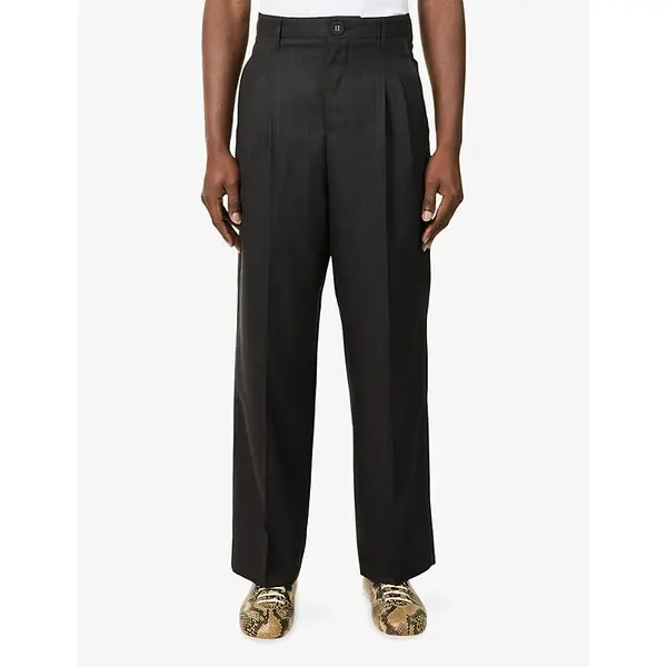 AMI Paris Pleated Striped Wool Trousers