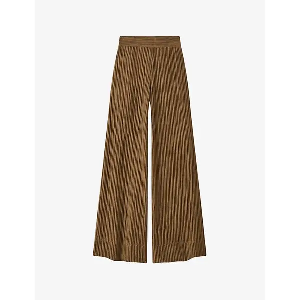 JOSEPH Selene Crinkled Wide-leg Lyocell-blend Trousers - Taupe