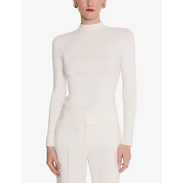 JOSEPH Lola High-neck Long-sleeve Silk Top