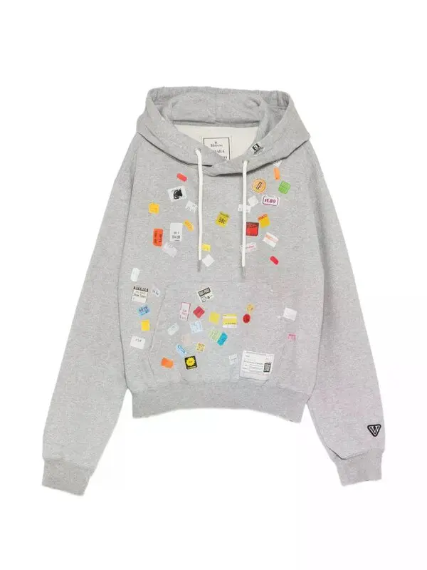 Mihara Yasuhiro Price Tag Sticker Printed Hoodie - Grey
