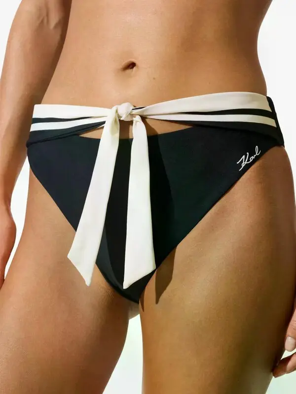 Karl Lagerfeld Signature Contrast-trim Bikini Bottoms - Black