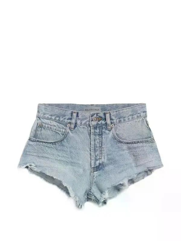 Balenciaga Distressed Frayed-edge Mini Shorts - Blue