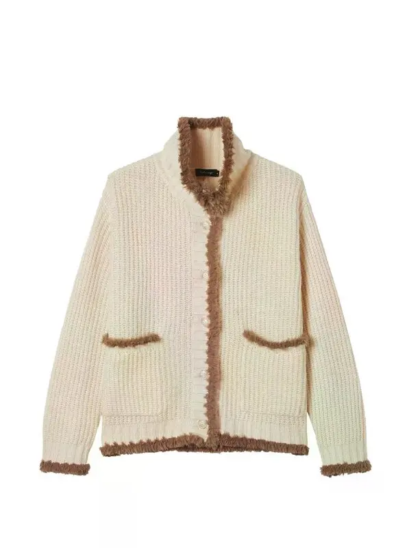 TOUT A COUP Faux-fur-trim Ribbed-knit Cardigan - Neutrals