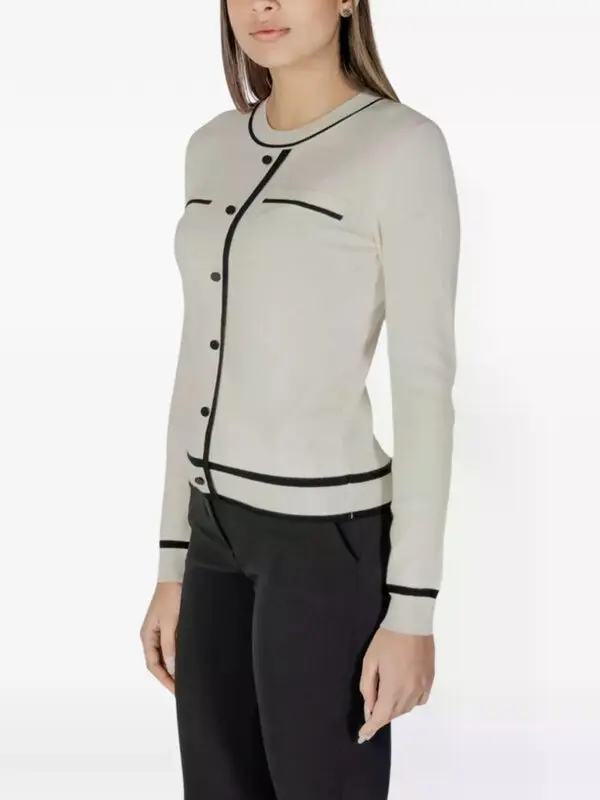 MORGAN Contrast-trim Button-up Sweater