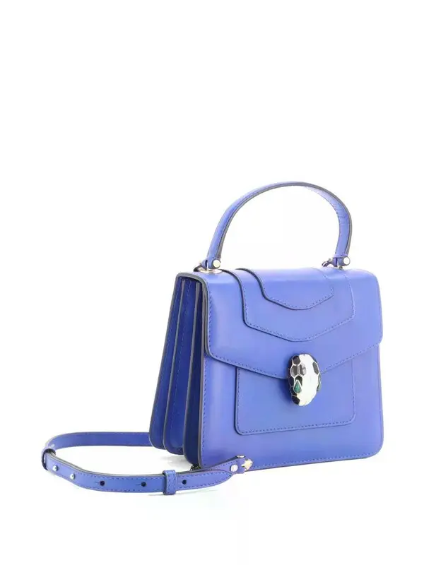 BVLGARI Serpenti Forever Top Handle Bag Leather Small Satchel - Blue