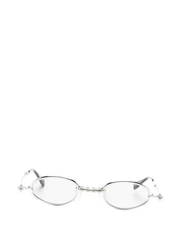 KUBORAUM Hammered-effect Oval-frame Sunglasses - Silver