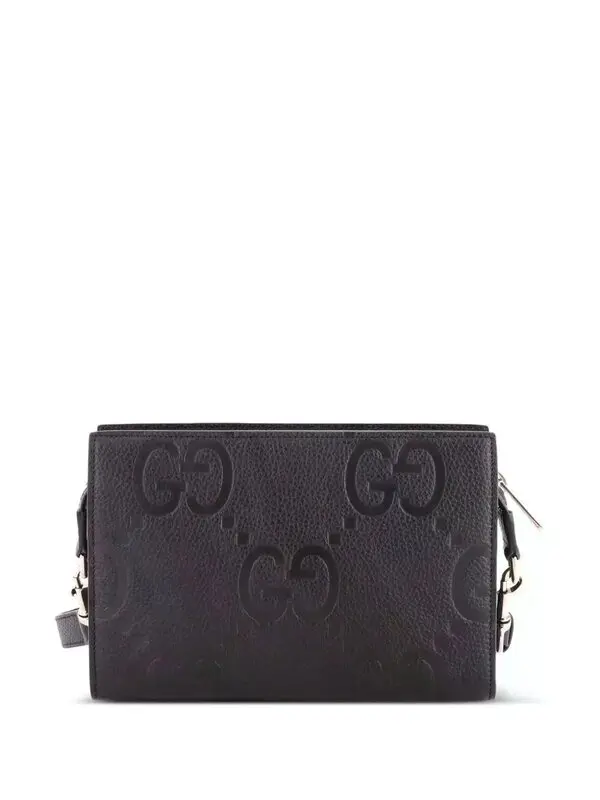 Gucci Zip Crossbody Bag Jumbo Gg Embossed Leather Shoulder Bag - Black