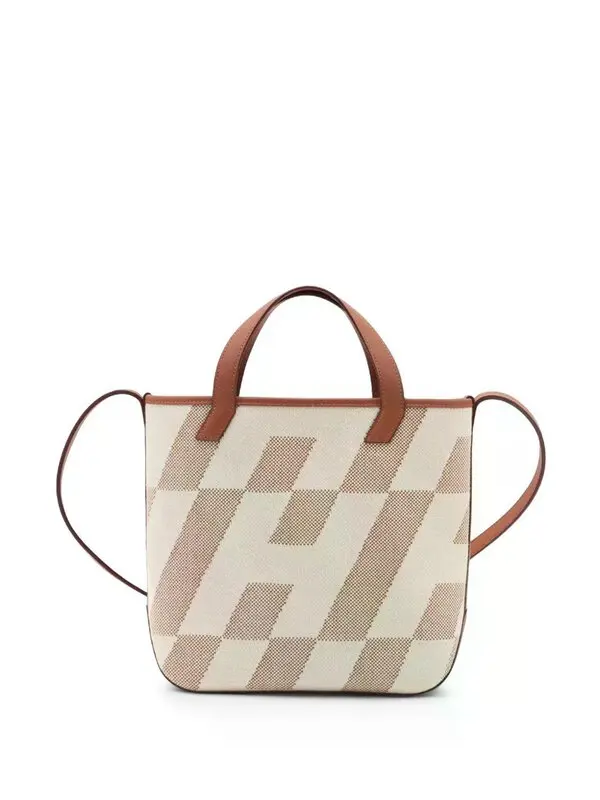 Hermès 2021 Toile And Swift Cabas H En Biais 27 Satchel - Neutrals