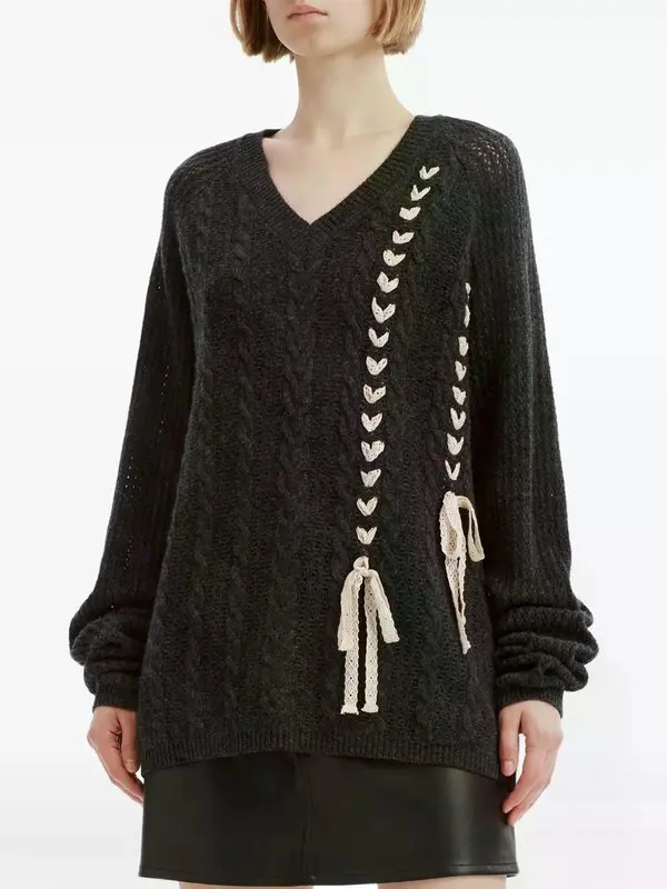 B+AB Lace-up Cable-knit Sweater