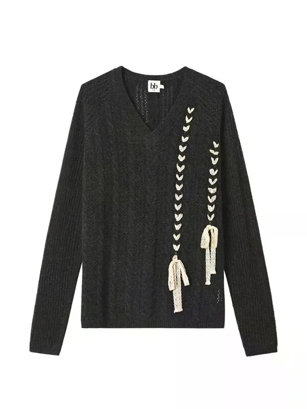 B+AB Lace-up Cable-knit Sweater - Grey