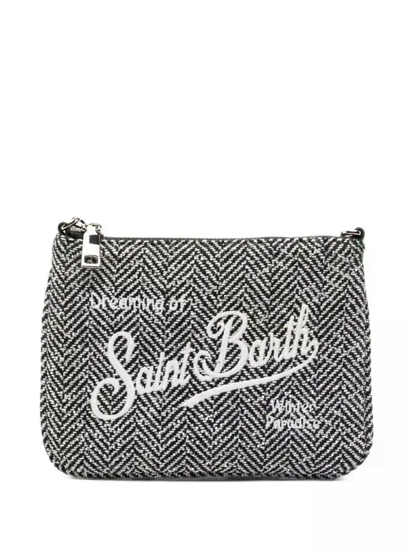 MC2 SAINT BARTH Mini Parisienne Herringbone Strass-embellished Clutch Bag - Black