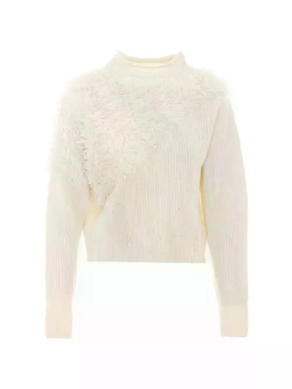 Patrizia Pepe Fringed Ribbed-knit Sweater - Neutrals