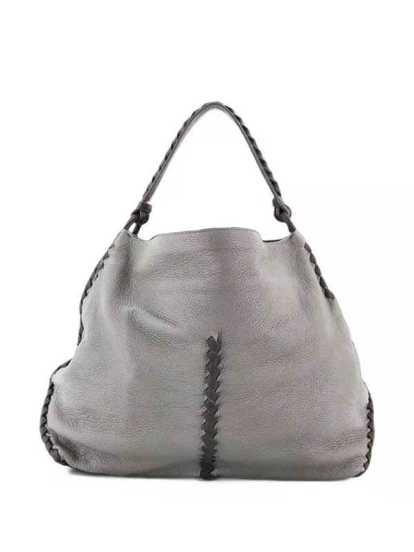 Bottega Veneta Open Cervo With Intrecciato Detail Medium Hobo Bag - Grey