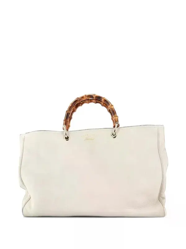 Gucci Bamboo Shopper Leather Large Tote Bag - White