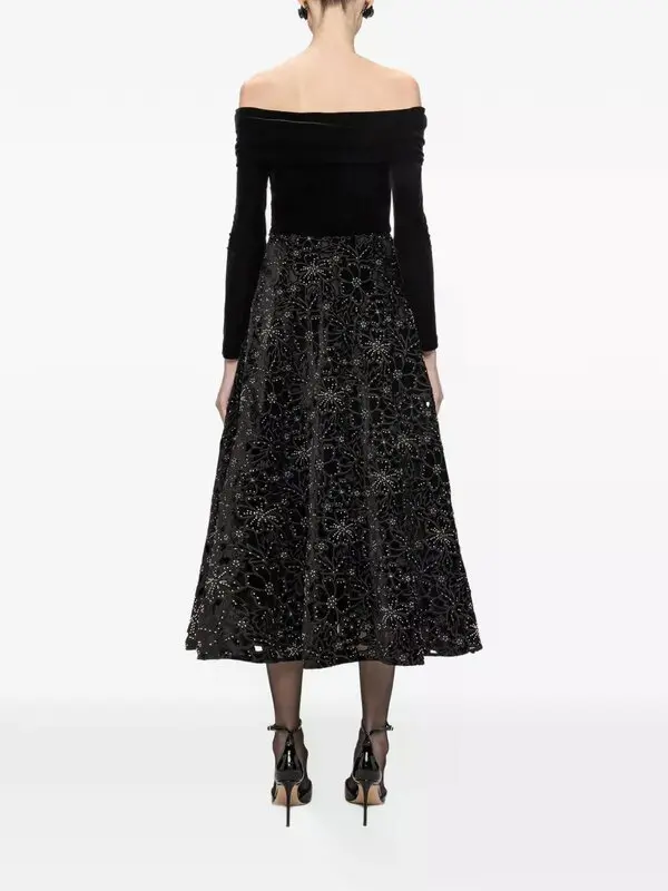 NISSA Embroidered Velvet Midi Dress