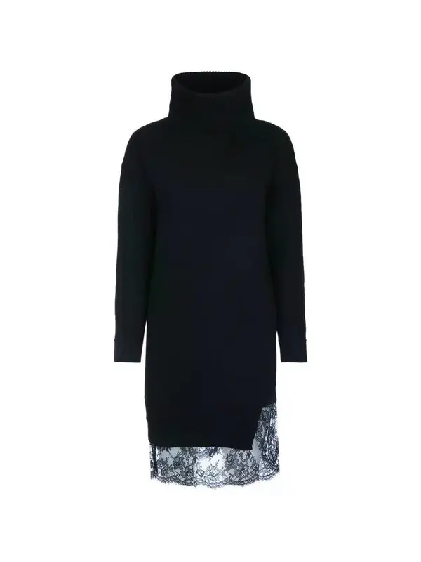 ERMANNO FIRENZE Lace-trim Roll-neck Midi Dress - Black