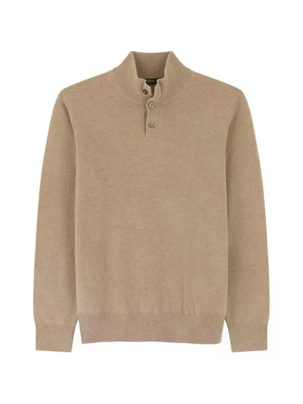 Boggi Milano Roll-neck Jumper Buttons In Wool Cashmere - Neutrals