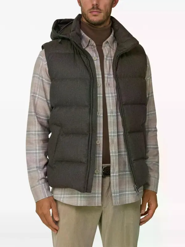 Boggi Milano Gilet Padded Flannel With Goose Down And Hood - Brown