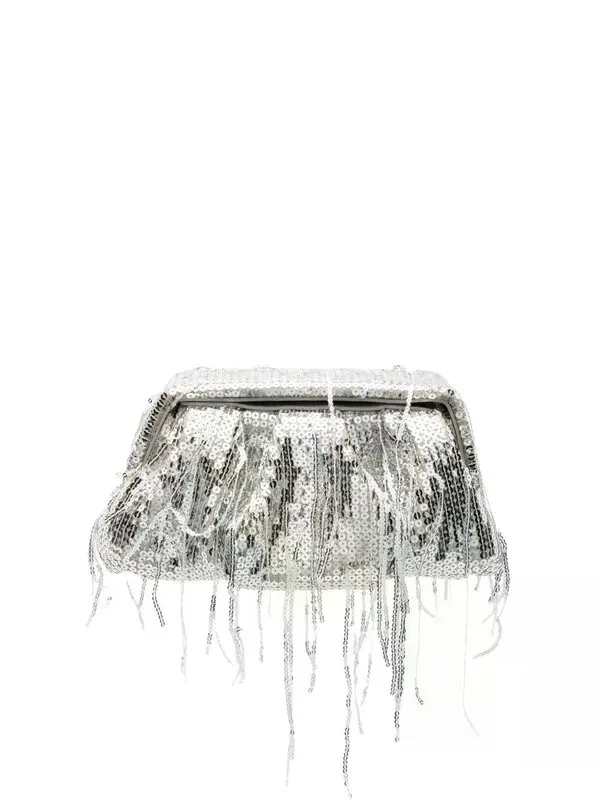 THEMOIRE Athena Sequin-embellished Fringed Clutch Bag - Silver