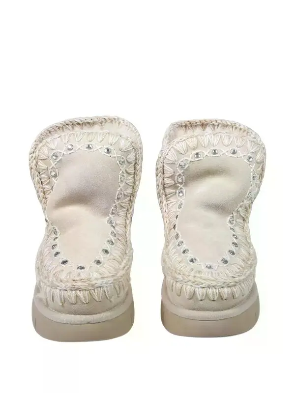 Mou Crystal-embellished Crochet-trim Boots - Neutrals