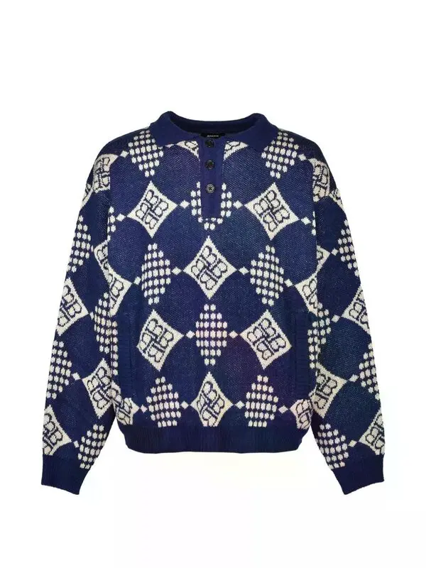 BREATH Geometric-pattern Polo Sweater - Blue
