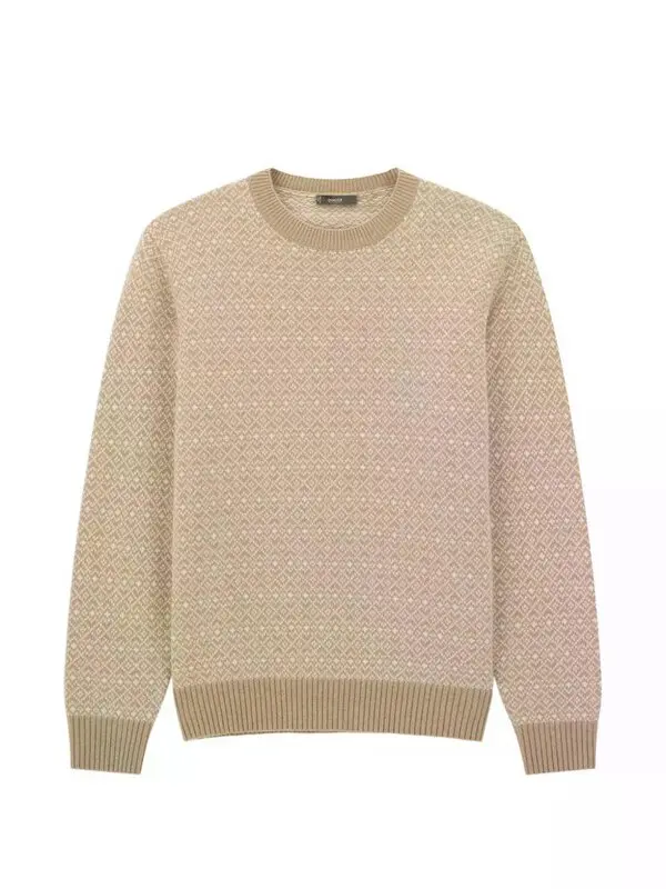 Boggi Milano Crew-neck Jumper In Cashmere Wool Jacquard Motif - Neutrals