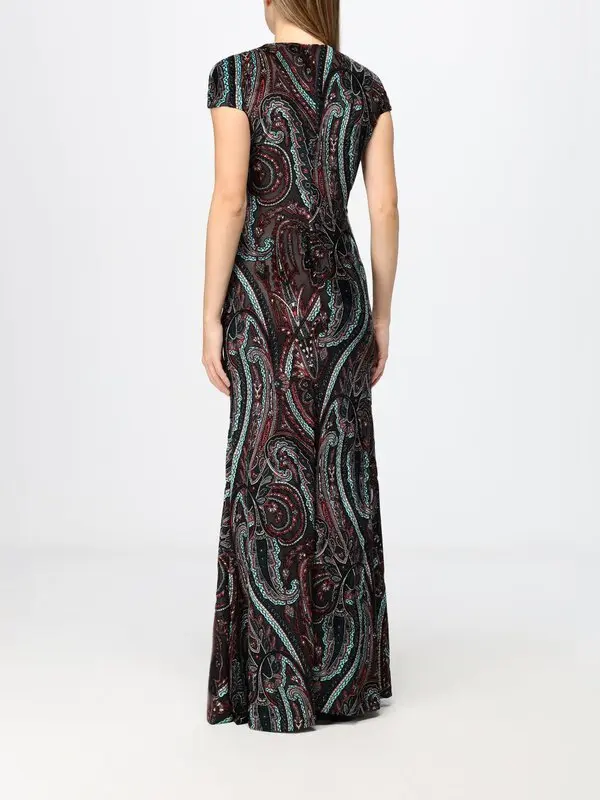 Etro Long Sheath Dress In Cotton Velvet With Paisley Print