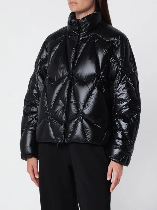 Moose Knuckles Short Puffer Jacket In Quilted Nylon With High Neck And Dropped Shoulders - Black