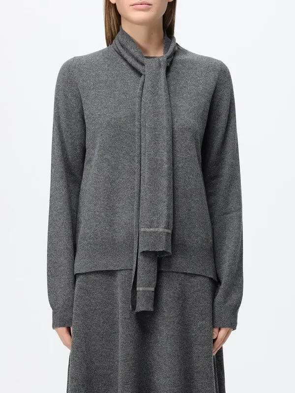 Fabiana Filippi Wool, Silk And Cashmere Sweater With Pussy-bow Neck - Grey