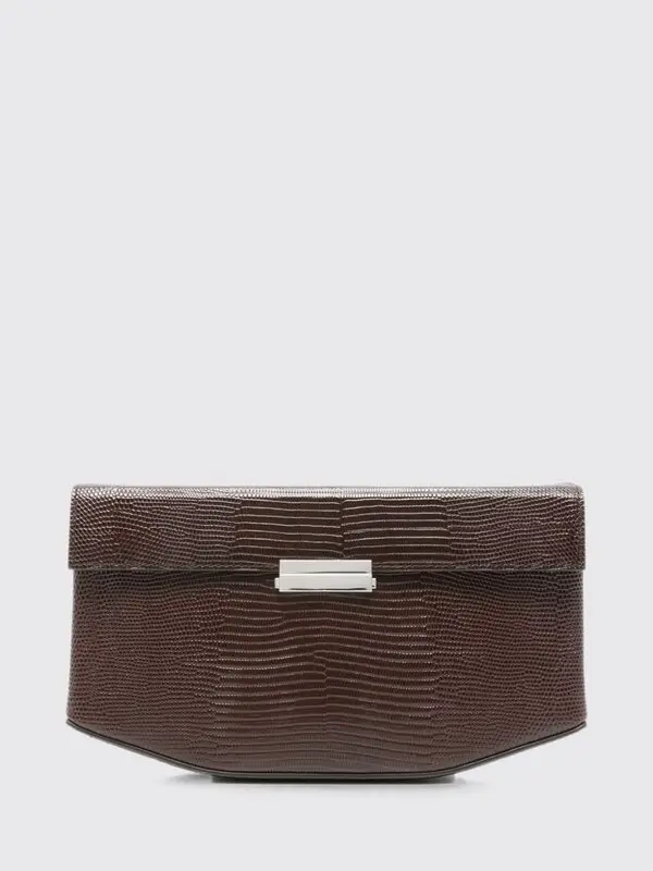 TOTEME Lizard-effect Leather Clutch With Removable Strap - Brown