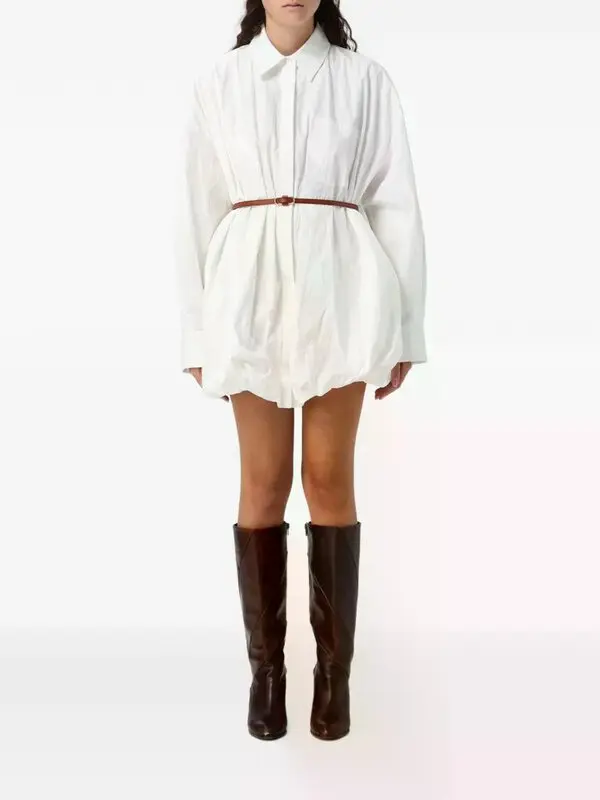 ELEH Belted Balloon-hem Mini Shirt Dress - White