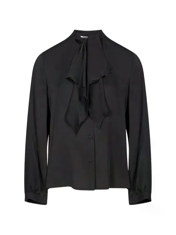 Max Mara Ruffled Silk Charmeuse Shirt - Black