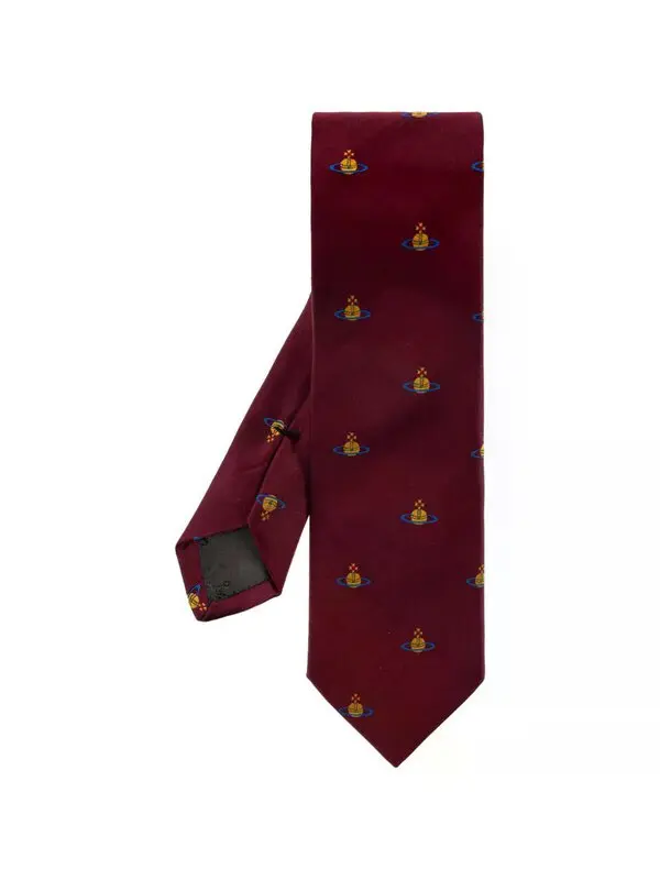 VIVIENNE WESTWOOD Orb-embroidered Silk Tie - Red