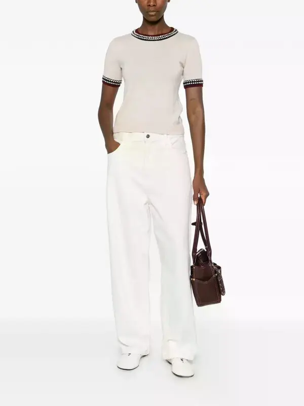 Max Mara Embroidered-trim Short-sleeve Sweater - Neutrals
