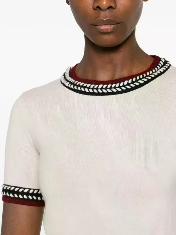 Max Mara Embroidered-trim Short-sleeve Sweater