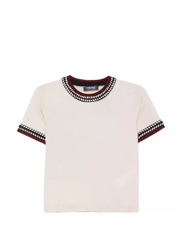 Max Mara Embroidered-trim Short-sleeve Sweater - Neutrals