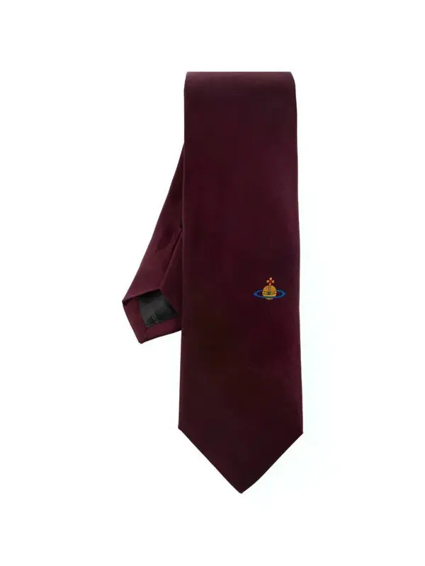 VIVIENNE WESTWOOD Orb-embroidered Silk Tie - Red
