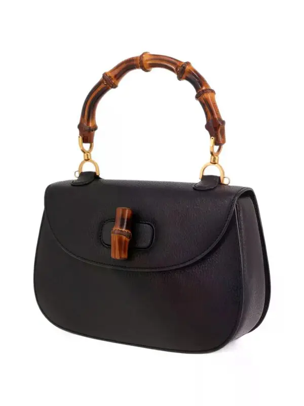 Gucci 1980's 1947 Bamboo Tote Bag - Black