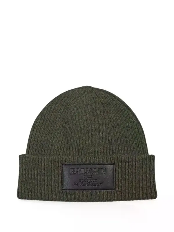 Balmain Wool Beanie With Leather Vintage Label