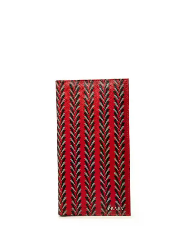 Prada 2010-2026 Printed Saffiano Bifold Wallet Long Wallets - Red