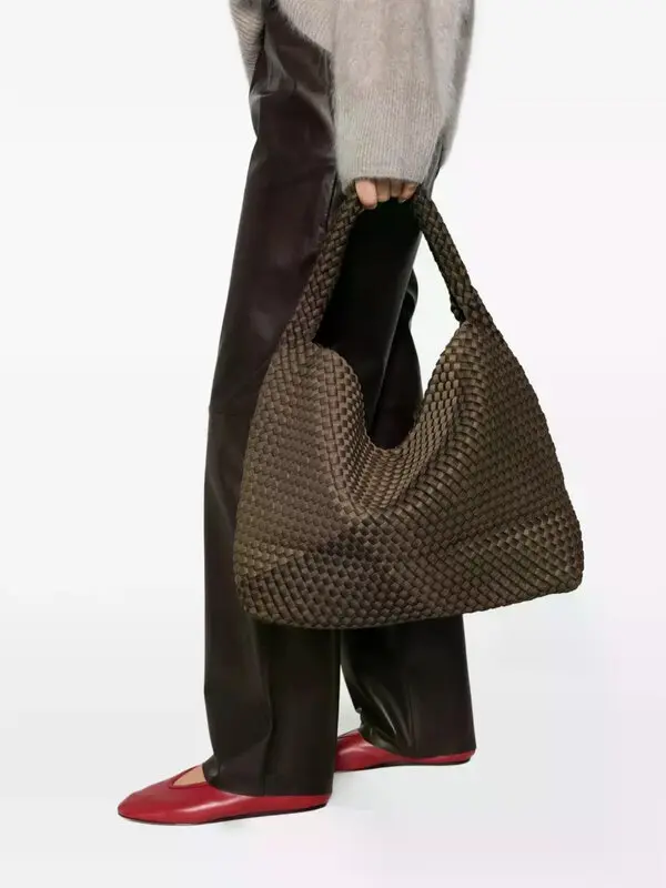 MARREA Large Check-pattern Woven Tote Bag - Brown