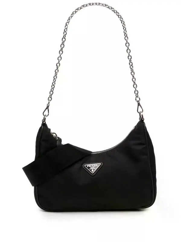 Prada 2019-2026 Mini Saffiano Trimmed Tessuto Re Edition 2005 Satchel - Black