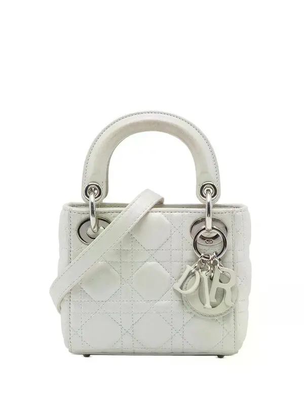 Dior 2015 Micro Iridescent Lambskin Cannage Lady Satchel - Silver